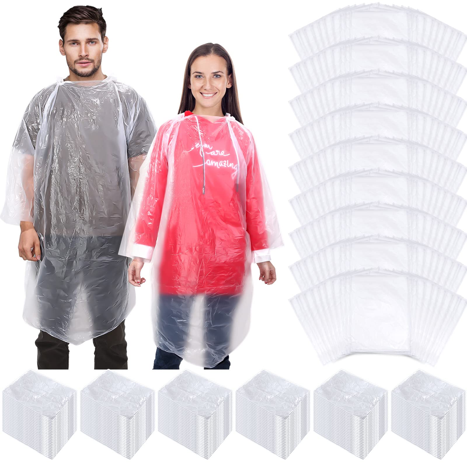 Wesiti 300 Pcs Adults Rain Ponchos Bulk Disposable Rain Ponchos ...