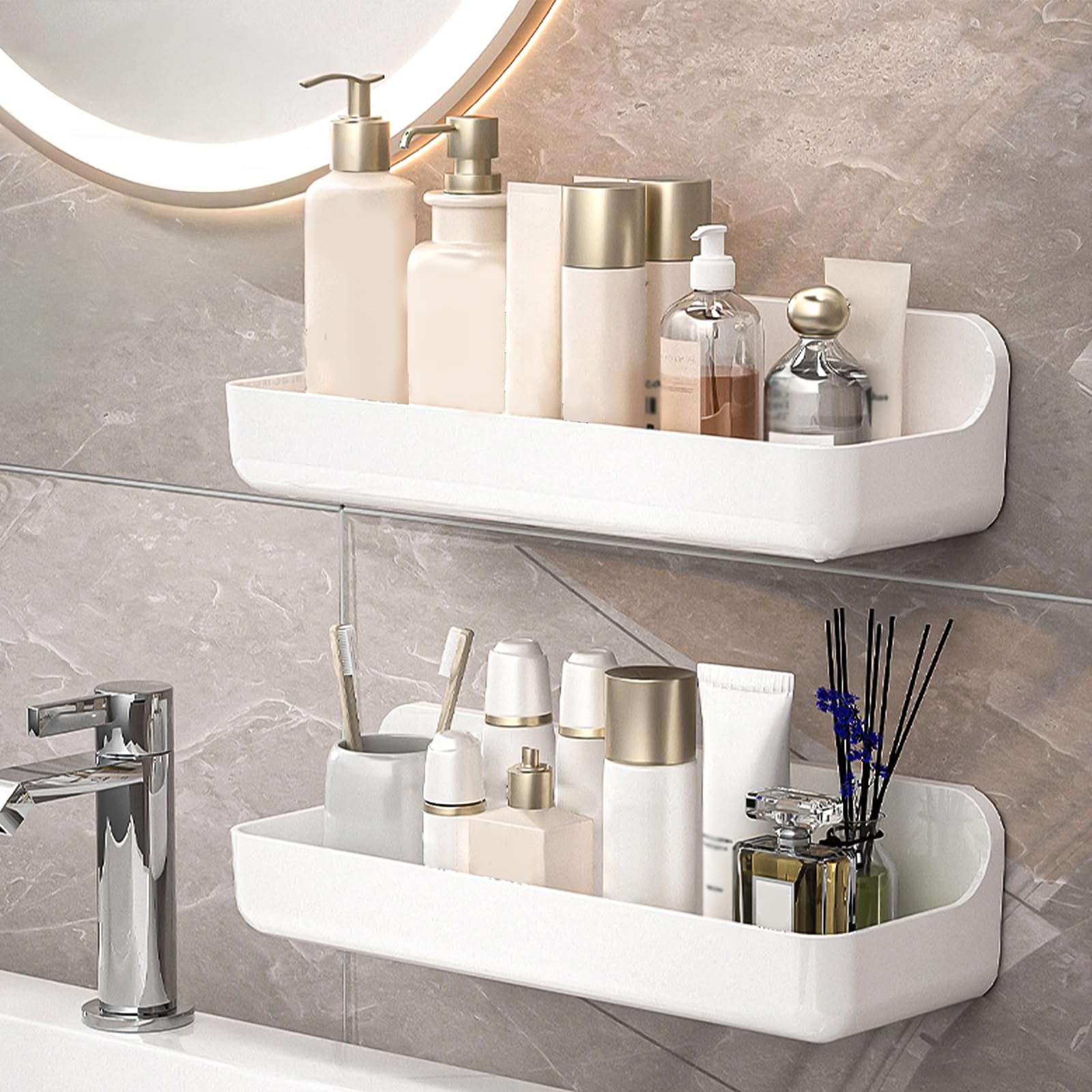 Amazon.com: CGBE 2-Pack Acrylic Shower Shelves, Large Capacity Adhesive ...
