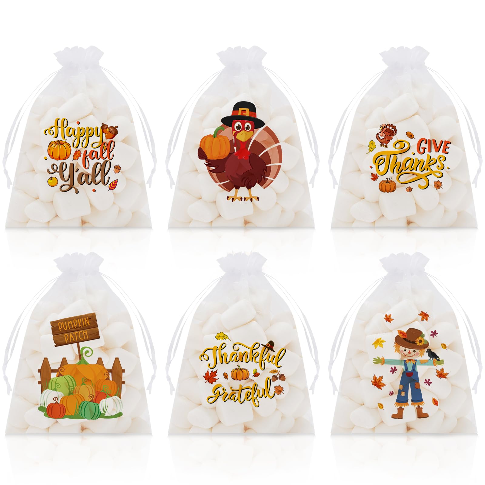 Amazon.com: Whaline 48 Pieces Thanksgiving Fall Organza Bags Drawstring ...