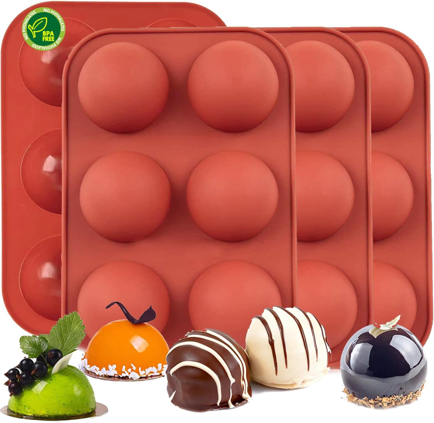 Amazon.com: 4 Pack Hemispherical Silicone Baking Molds, Ice Cube Molds ...