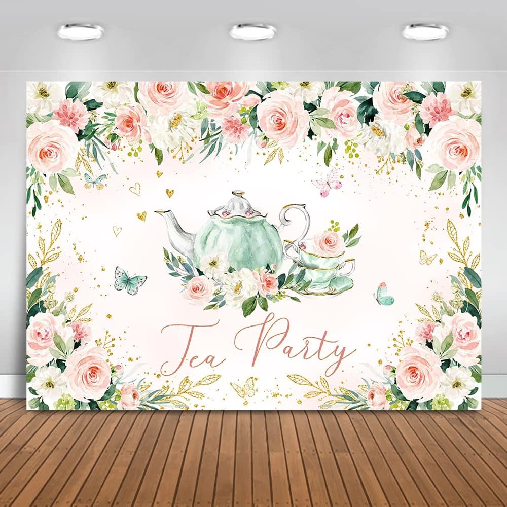 Amazon.com : Mocsicka Bridal Shower Tea Party Backdrop Time for Tea ...