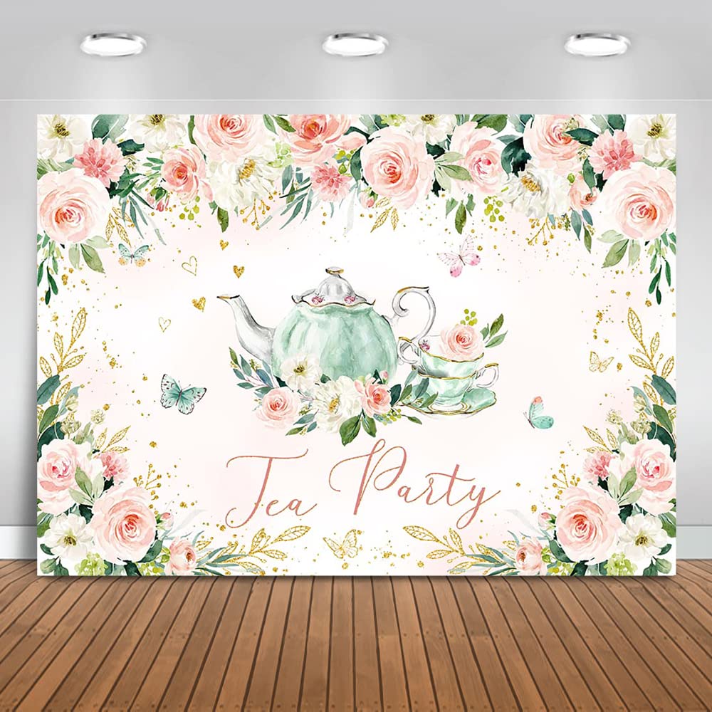 Amazon.com : Mocsicka Bridal Shower Tea Party Backdrop Time for Tea ...