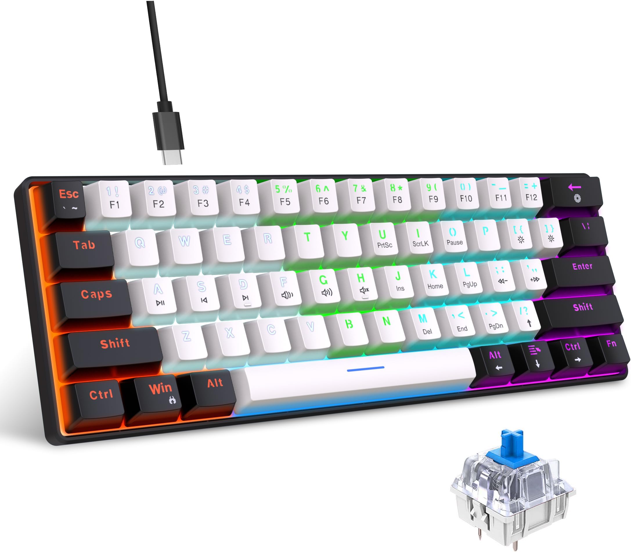 Snpurdiri 60% kabelgebundene mechanische Gaming-Tastatur, 61 Anti ...