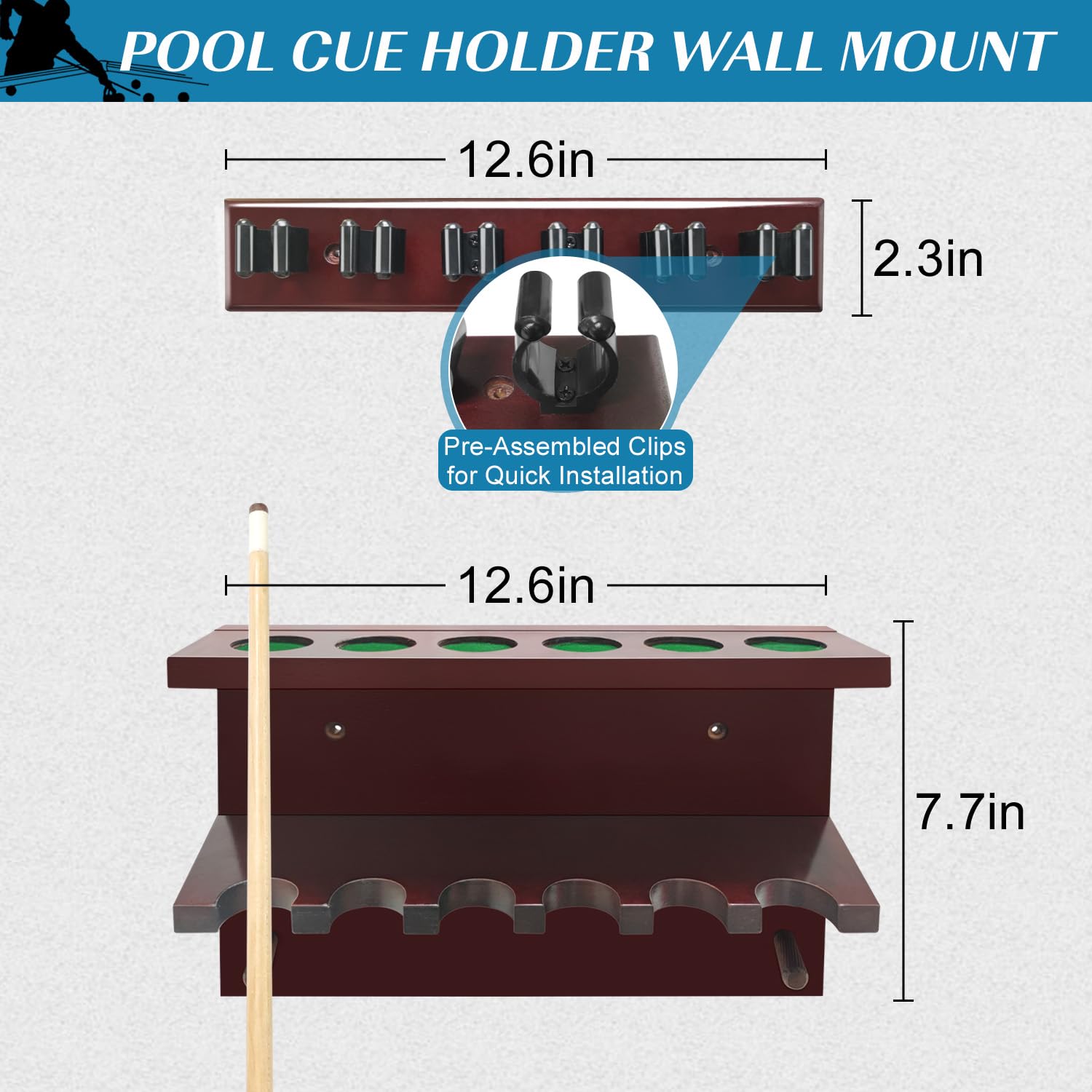 Snapklik.com : MoyanSuper Pool Stick Holder Pool Cue Rack Wall Mount ...