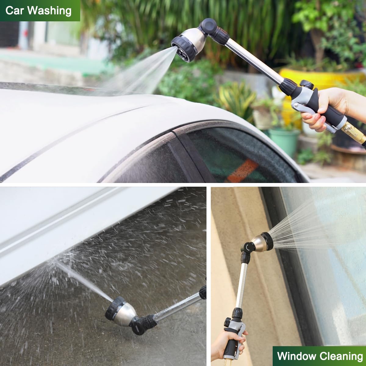 Hose Wand Sprayer 16" Metal Garden Hose Wand - 9 Spray Patterns & Thumb ...