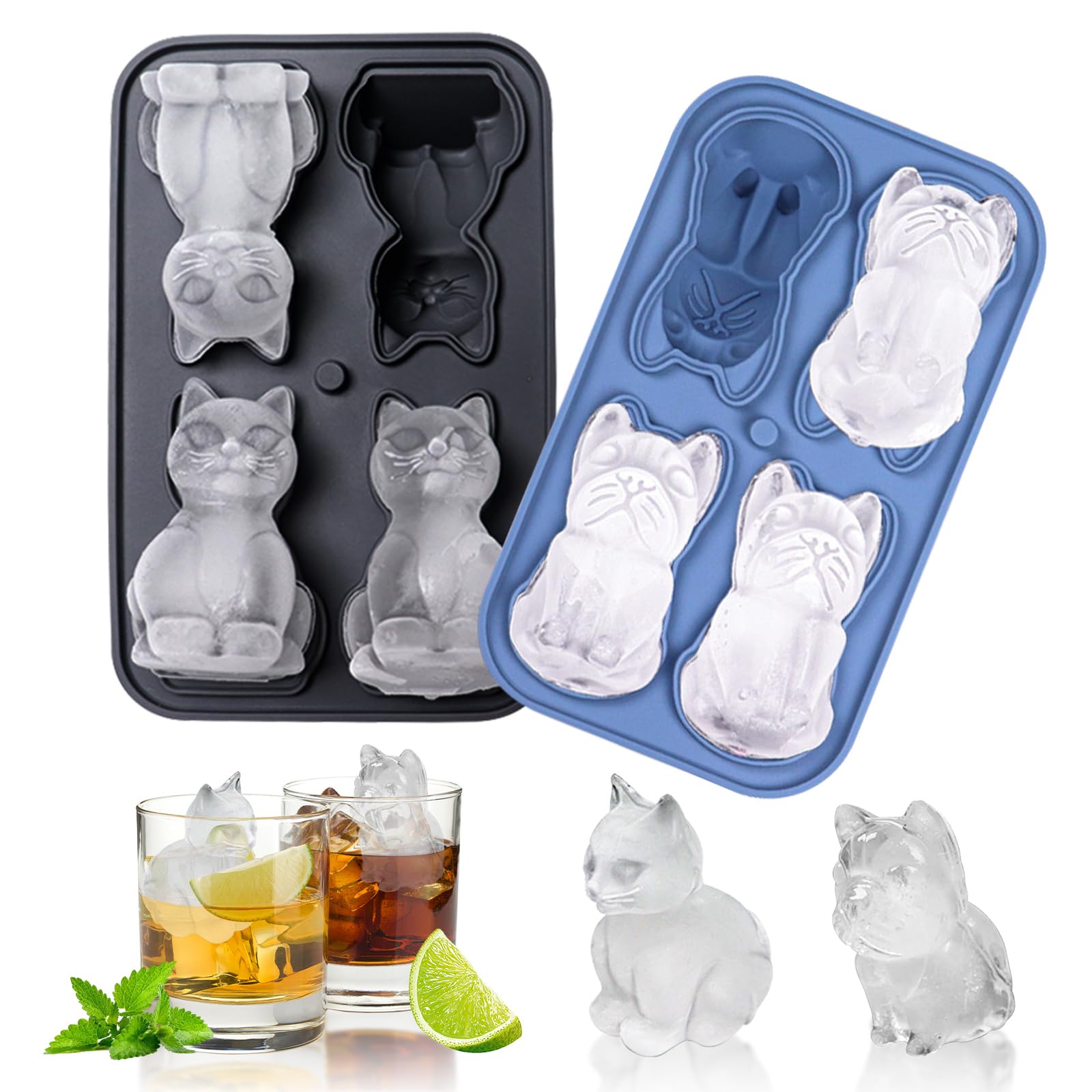 Amazon.com: Silicone Ice Cube Tray 2 Pack, French Bulldog and Cat 3D ...