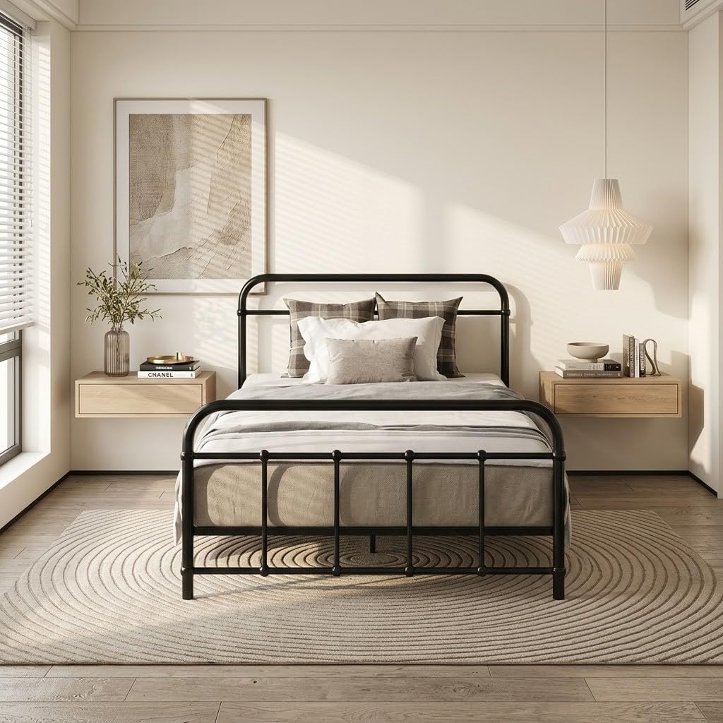 Artiss Bed Frame Metal Frames, Single Size Bed Base Leo, Black : Amazon ...