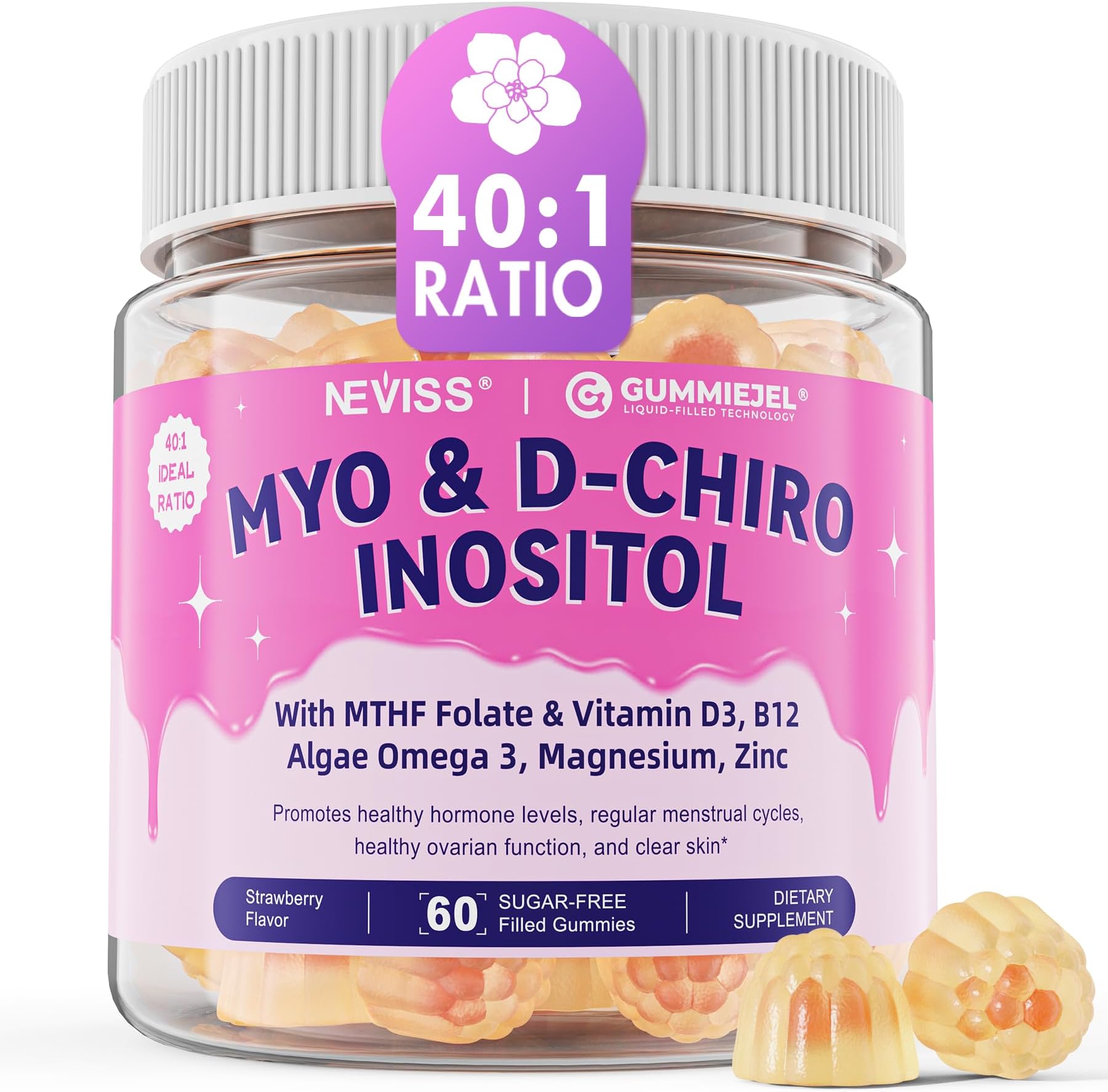 Amazon.com: Lazpowfi Myo-Inositol & D-Chiro Inositol,Inositol Gummies ...