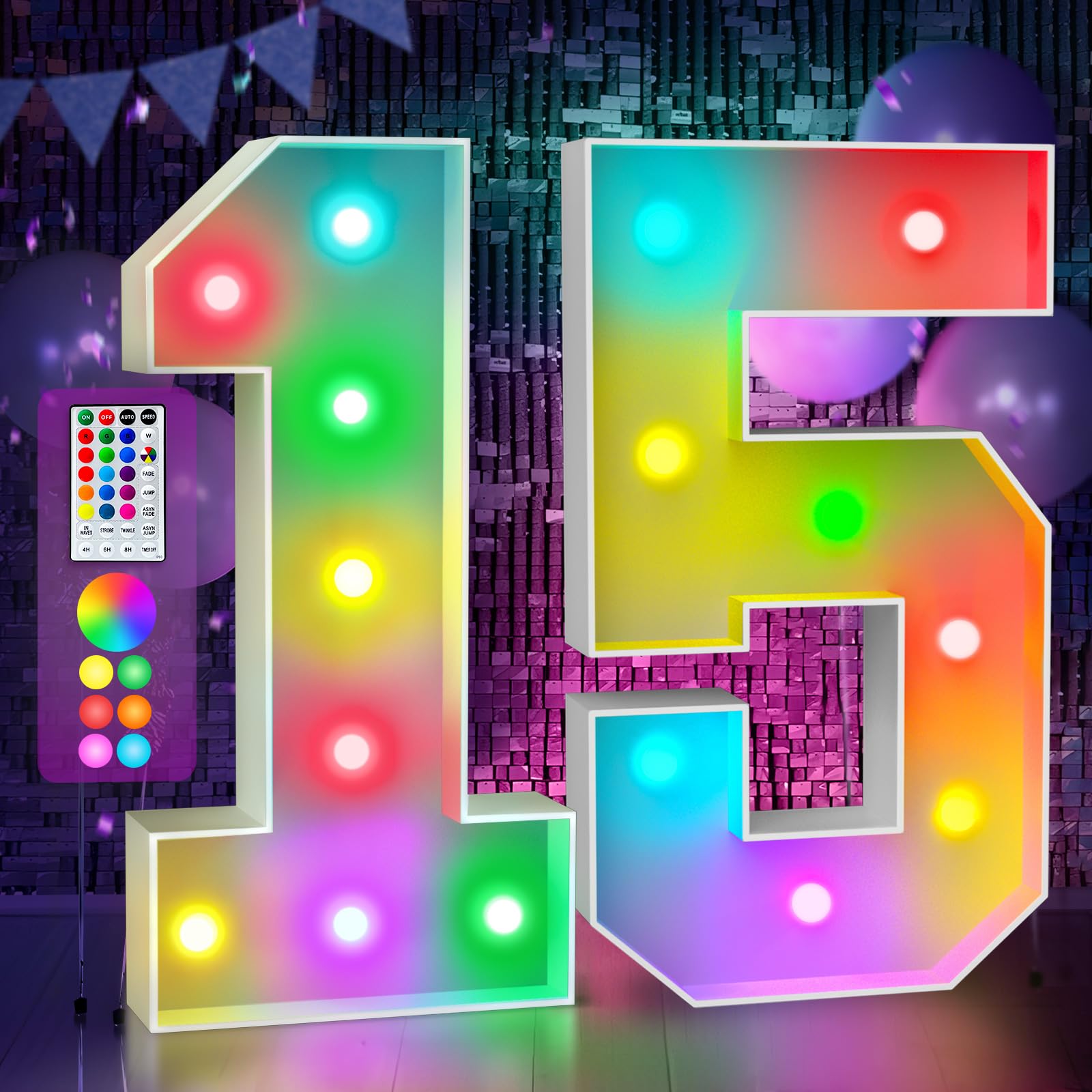 Snapklik.com : Marquee Numbers Colorful 15th-Birthday Decoration: 4FT ...