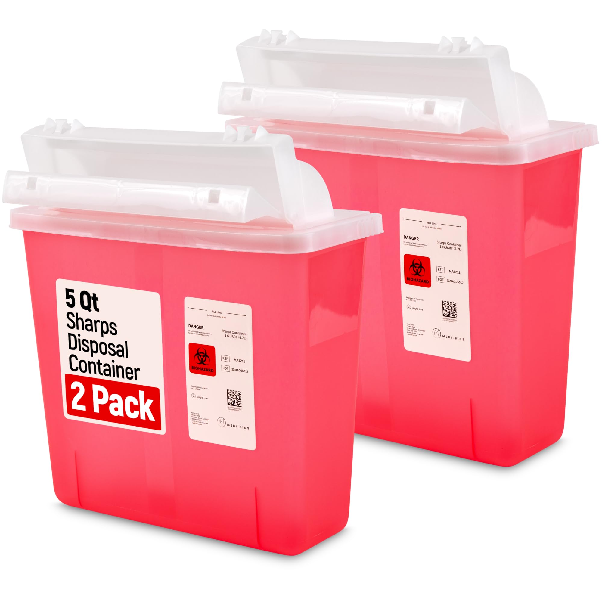 Amazon.com: Medi-Bins 5 Qt Sharps Disposal Containers for Medical Waste ...