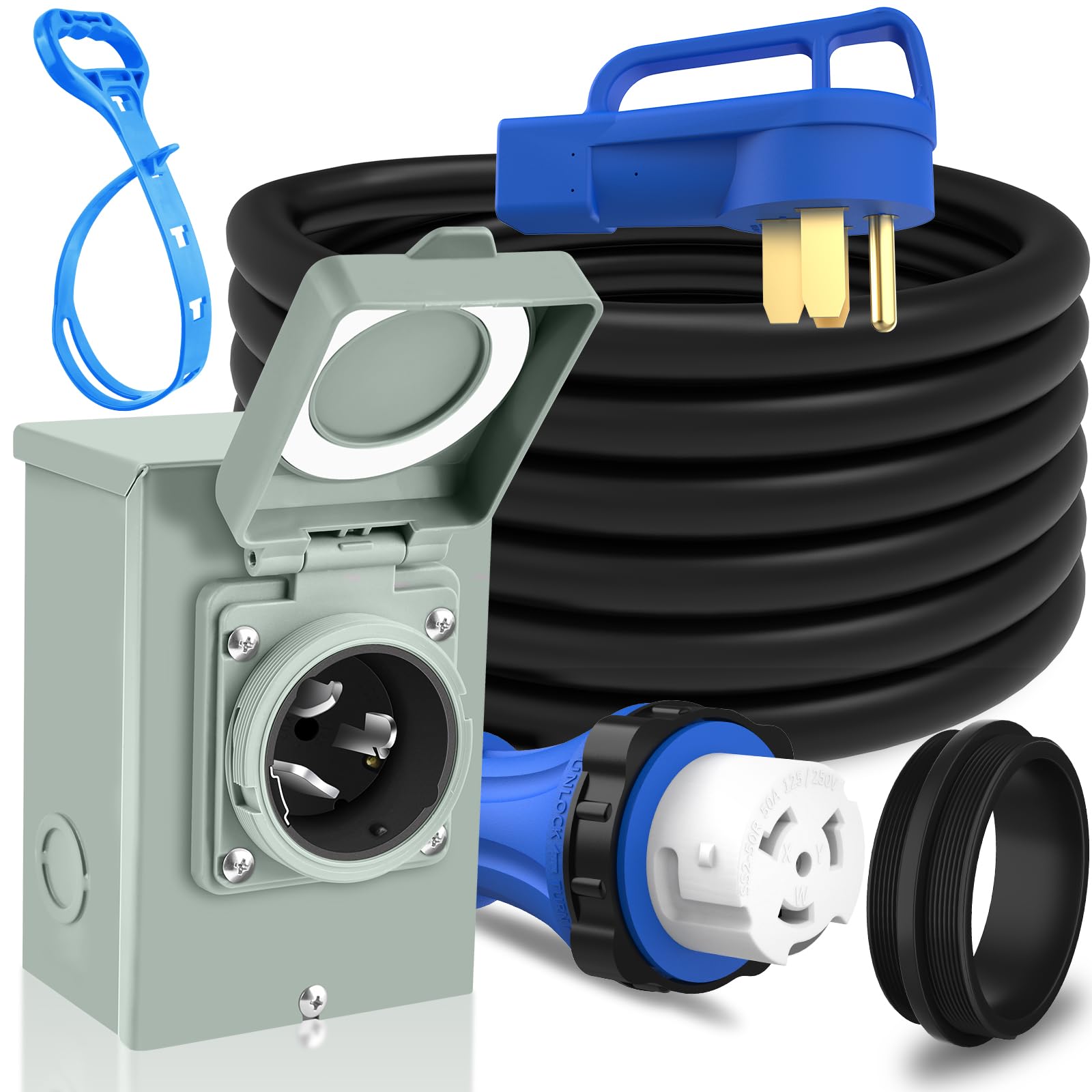 Snapklik.com : PAULINN 50 Amp Generator Cord 15FT & Power Inlet Box, NEMA 14-50P/SS2-50R Twist ...