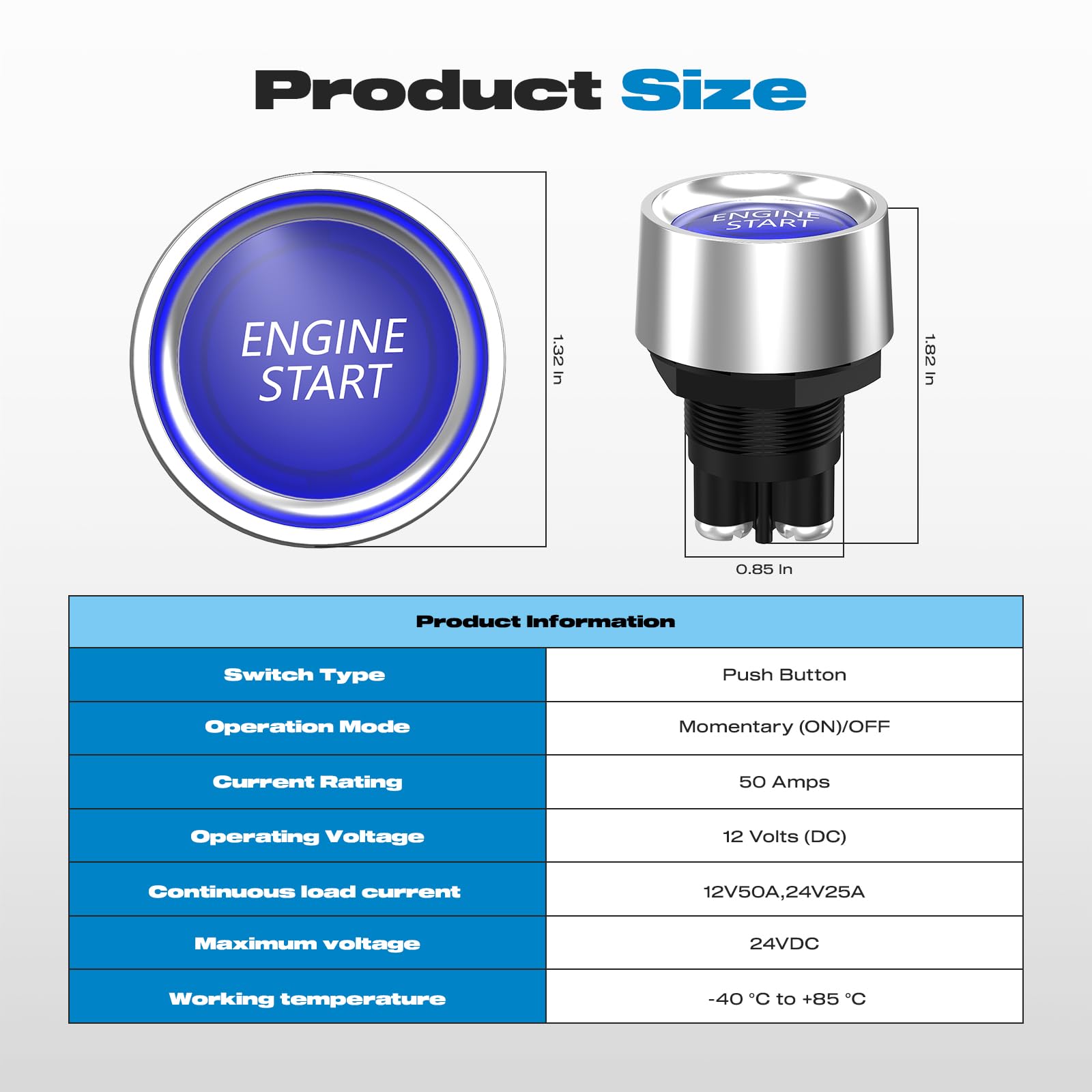 Snapklik.com : Push Button Starter Switch, Malictele 12V DC 50A 3 Pin SPST Momentary Engine ...