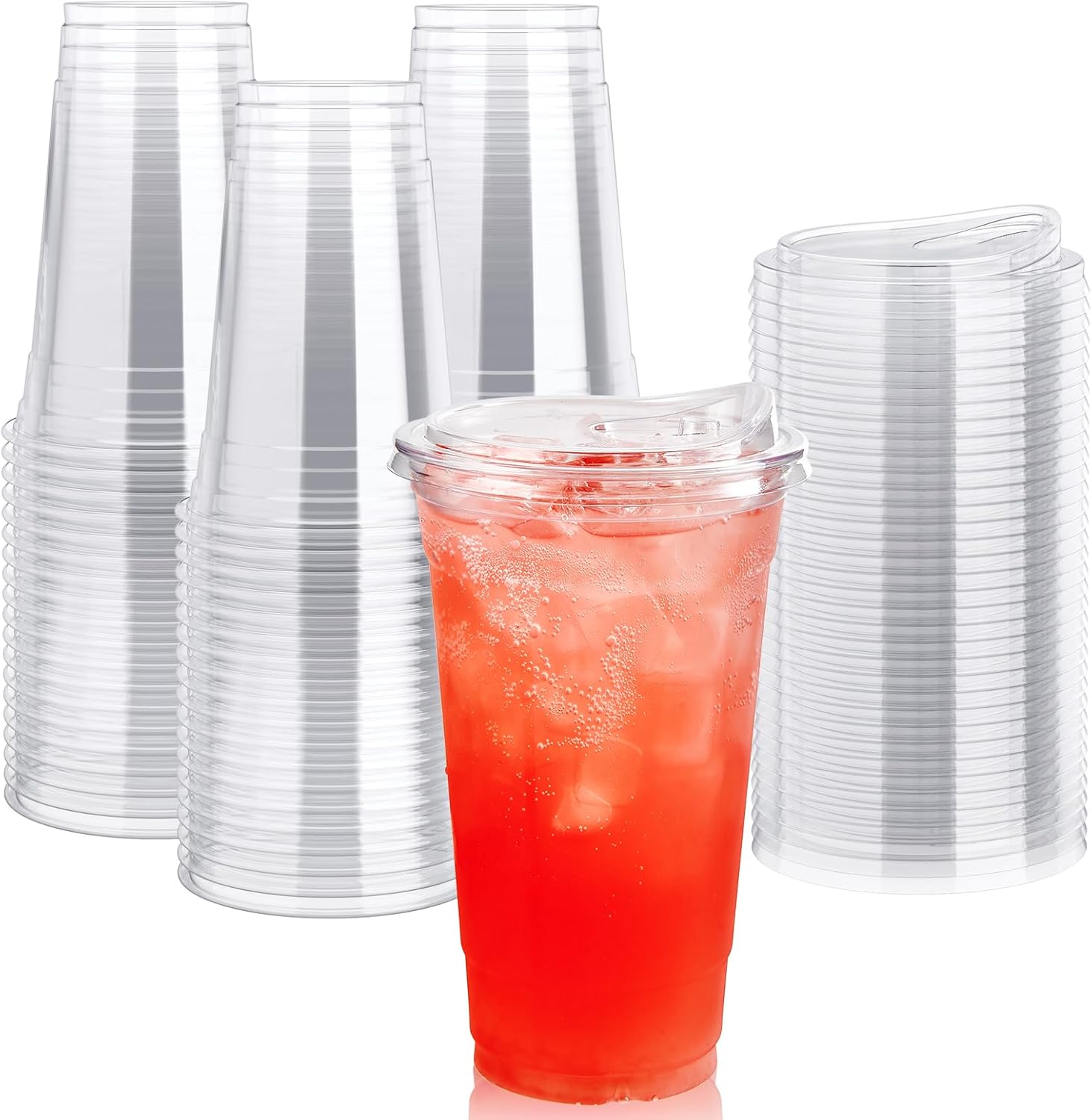 Amazon.com: Lilymicky 60 PACK 24 oz Clear Plastic Cups With Strawless ...