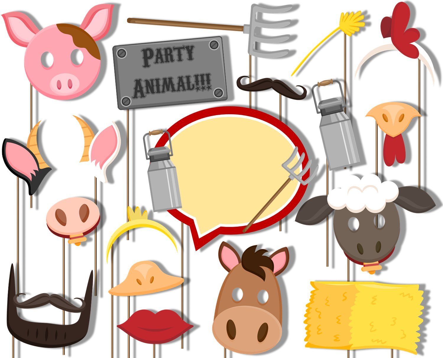 Amazon.com: Birthday Galore Farm Animals Barnyard Photo Booth Props Kit ...