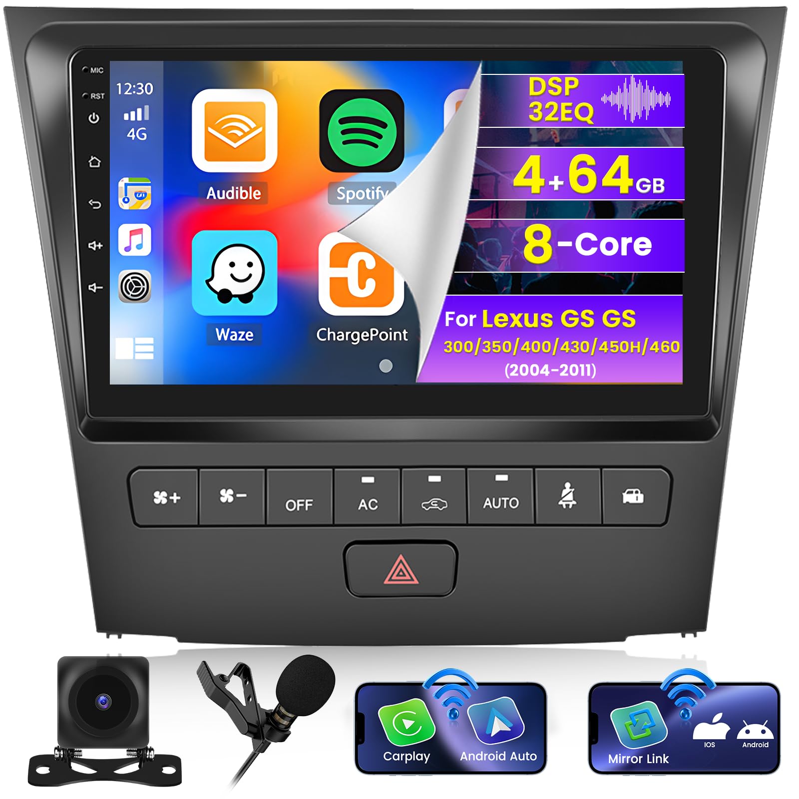 Roinvou 8 Cores 4+64G Android Radio Upgrade for Lexus GS GS300/350/400 ...