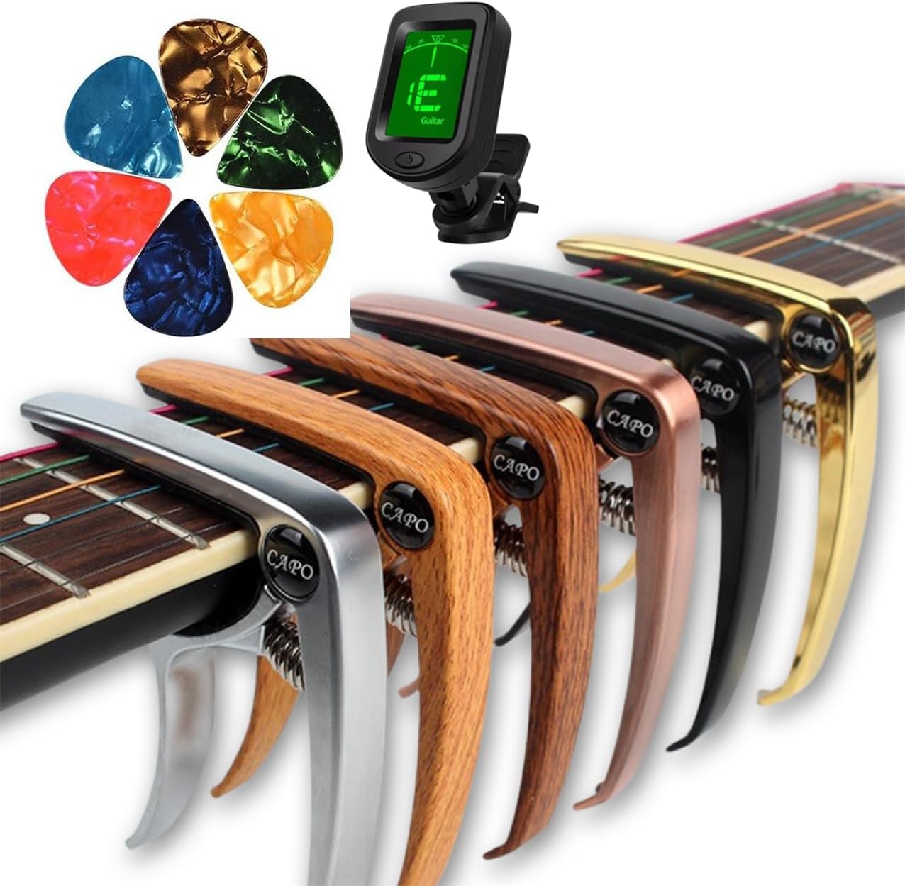 Amazon.com: Professional Guitar Capo With Tuner Guitar Picks Acoustic ...