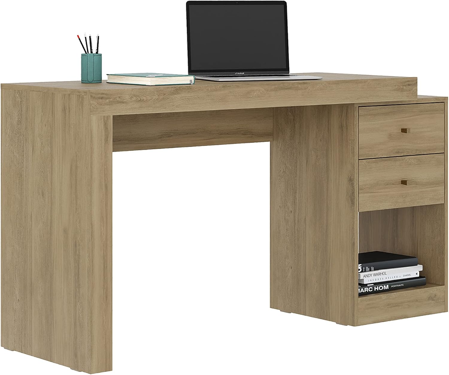 Techni Mobili Expandable Desk with Storage Drawers & Open Shelf ...