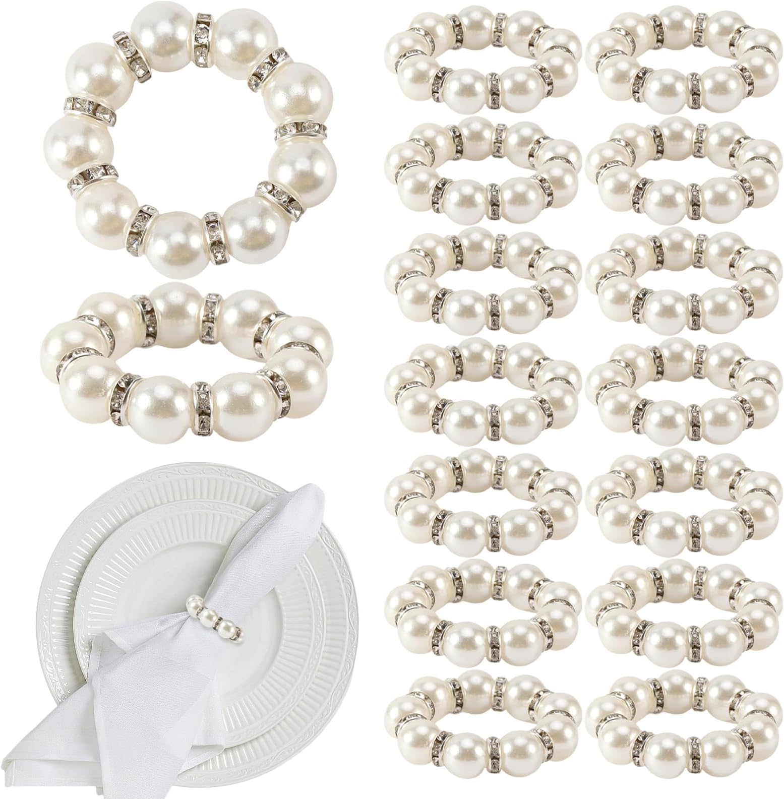 Amazon.com: Imitation Pearl Beads Napkin Rings Set of 12,Pearl Napkin ...