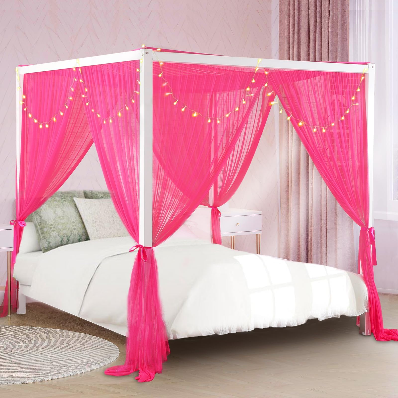 Amazon.com: YEERSWAG Canopy Bed for Girls, Princess Bed Canopy with ...