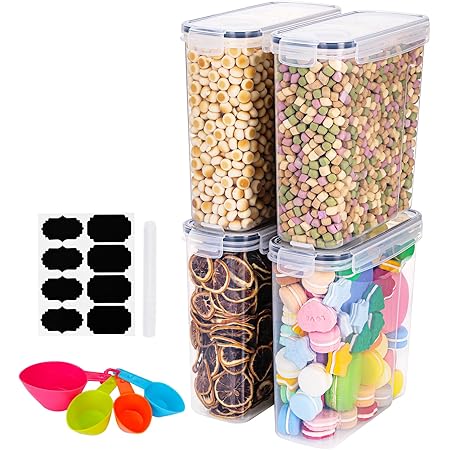 Amazon.com: 4 Pack Airtight Cereal & Dry Food Storage Container - BPA ...