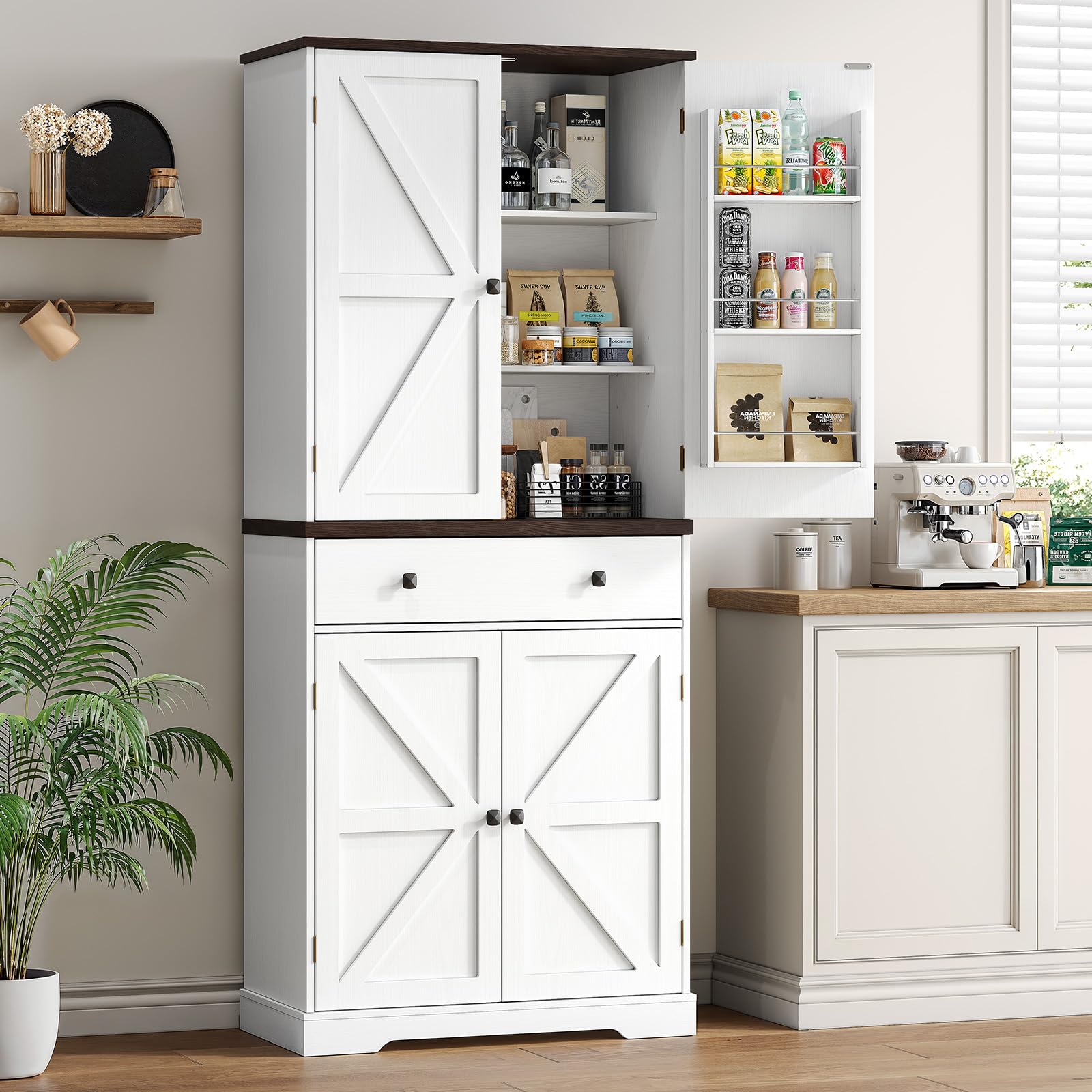 Amazon.com: ONBRILL 71" Tall Farmhouse Kitchen Pantry Cabinet with 6 ...