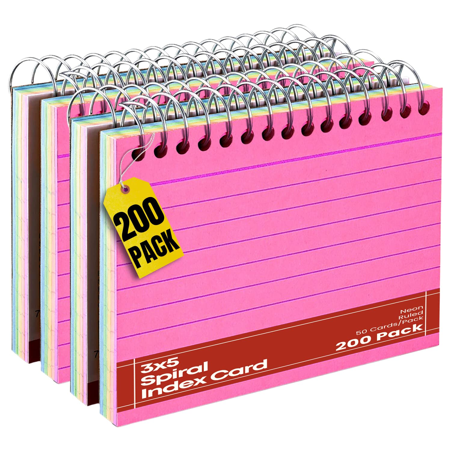 Snapklik.com : 1InTheOffice Spiral Index Cards 3x5, Ruled Neon, Lined, Assorted Colors, 50 Cards ...