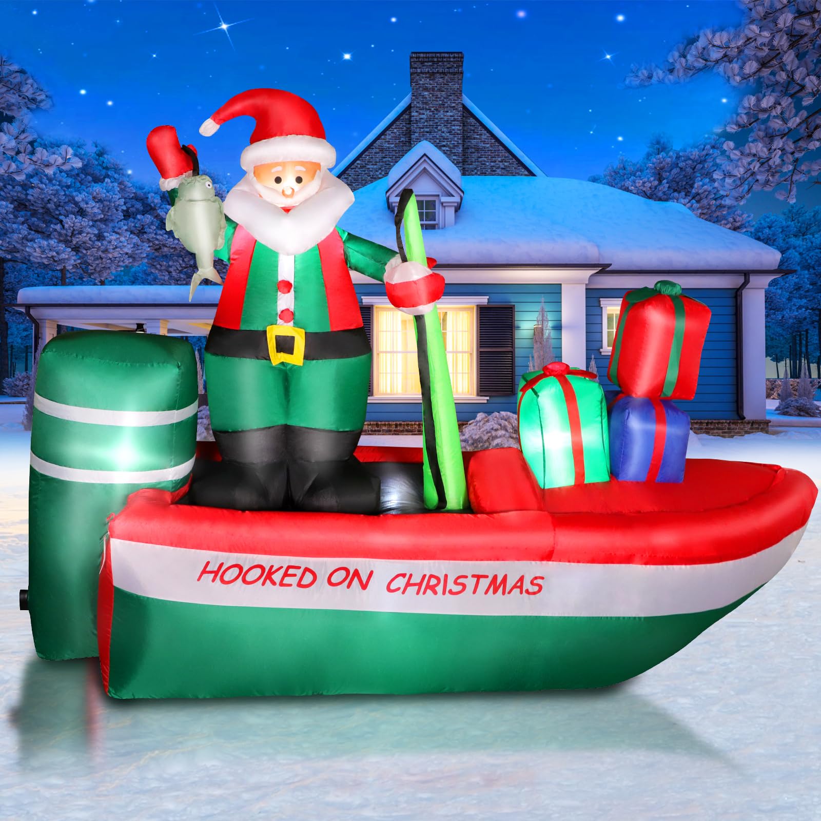 Amazon.com: 8FT Christmas Inflatables Santa Claus Fishing on a Boat ...