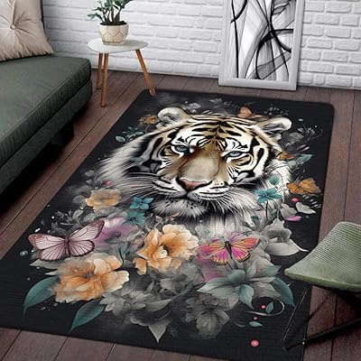 Amazon.com: Bohemian Tibetan Tiger and Floral Area Rug, Vintage Tiger ...