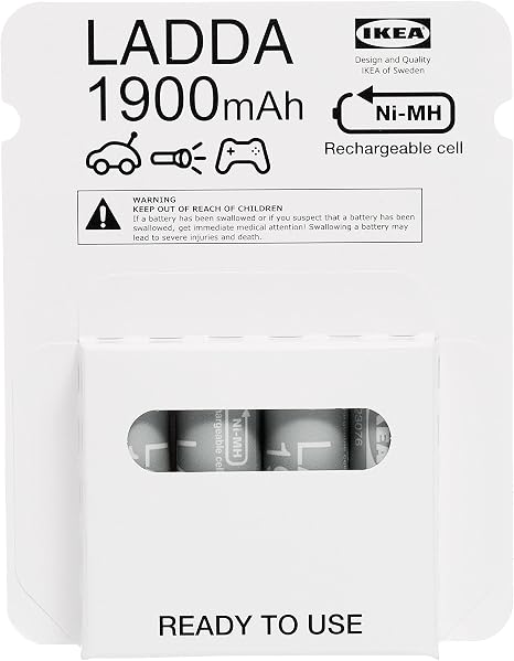 Ikea LADDA Rechargeable Batteries, AA, HR6, 1.2V, 1900mAh, Grey - Pack ...