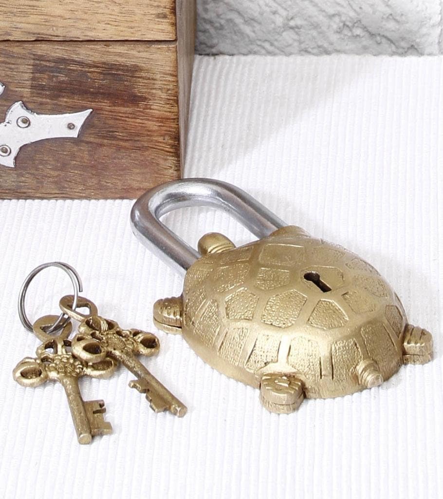 GURU JEE™ Solid Brass Turtle Padlock with 2 Keys, Beautiful Fully ...