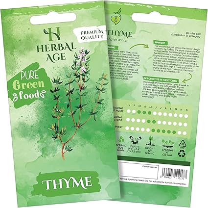 HERBAL AGE Thyme Seeds Plants, Grow Your Own Herb Garden Kit, ~900 Seed Box, Salad Herbs Seeds ...
