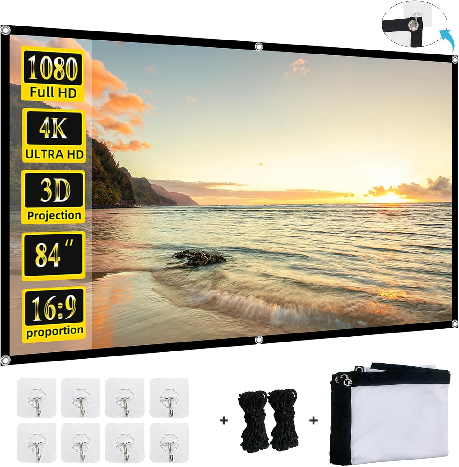 Foldable Projector Screen, XINLEMY 84" 4K 16:9 HD Portable Projection ...