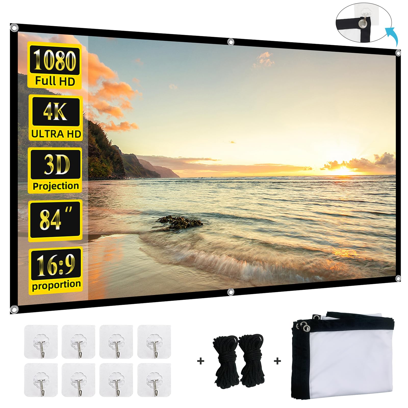 Amazon.com: Foldable Projector Screen, XINLEMY 84" 4K 16:9 HD Portable ...