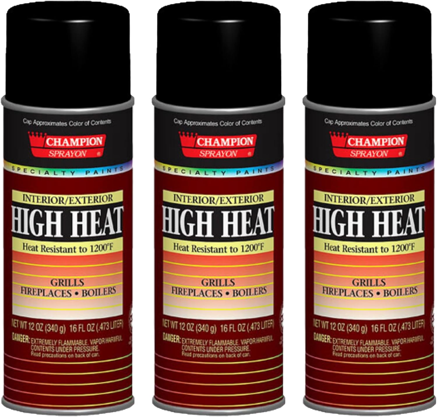 Champion Sprayon High Heat Paint Black net 12 oz. Count 3. - Amazon.com