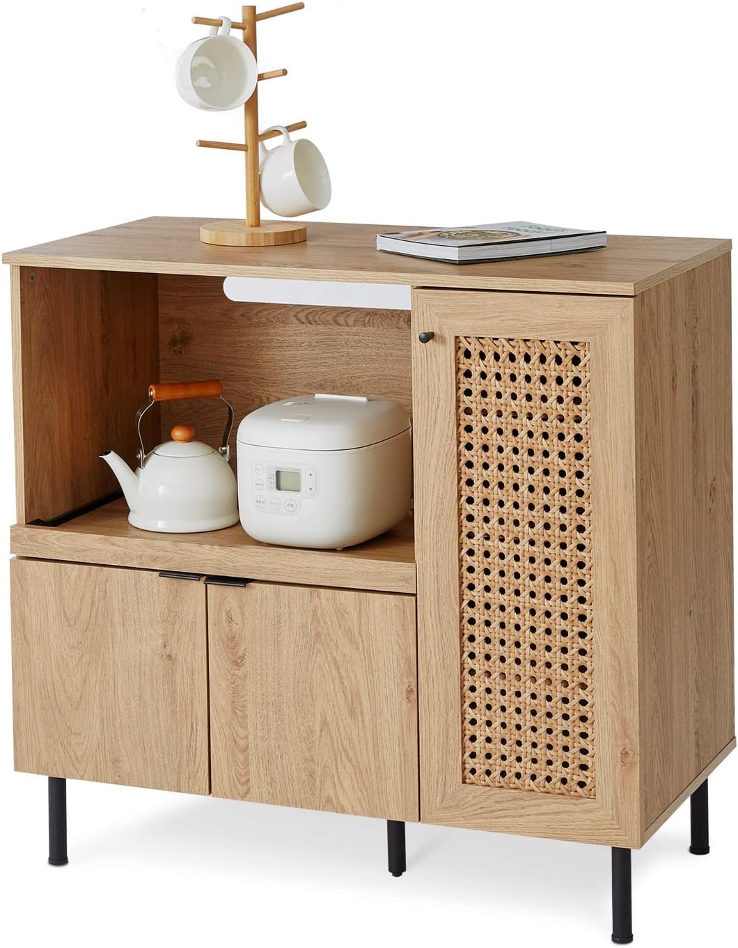 Amazon.co.jp: LOWYA Cupboard, 35.4 inches (90 cm), Kitchen Counter, Cooktop, Rattan Style, Tulal ...