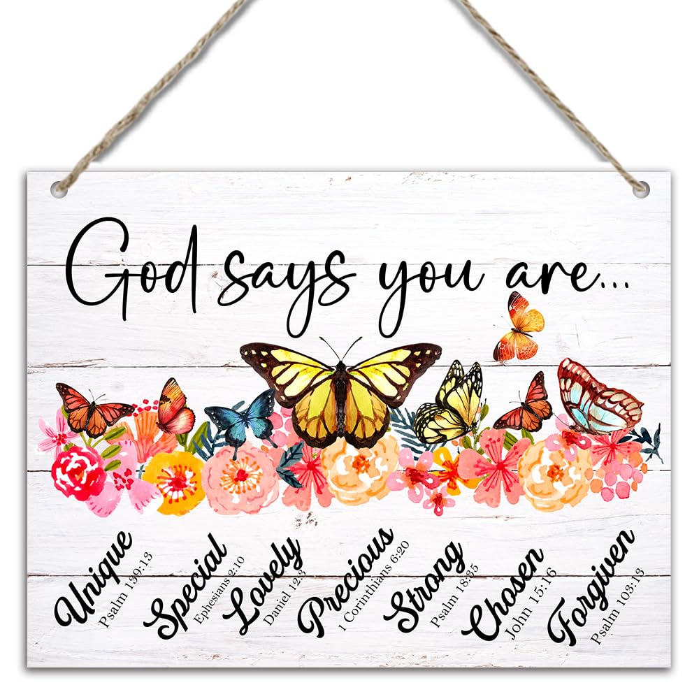 Amazon.com : Christian Hanging Sign, Floral Butterfly Scripture God ...