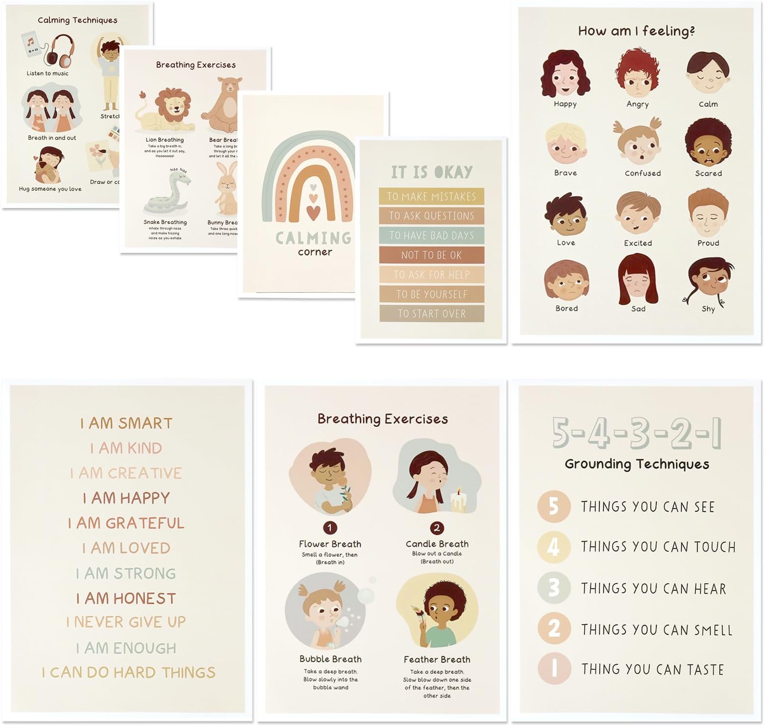 8 Pieces Feelings Chart, Emotions Chart for Kids Feeling Poster for ...