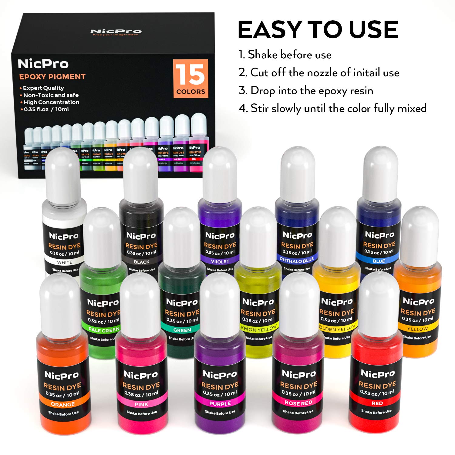 Nicpro 15 Colours Epoxy Resin Dye, Liquid Translucent Colorant Highly ...