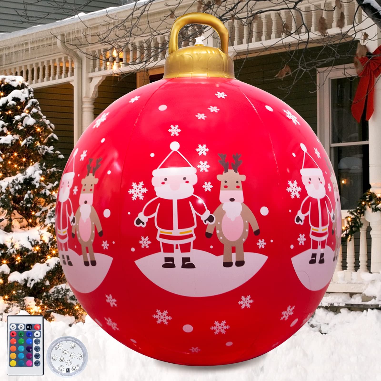 GOTUU 24 Inch Light Up Christmas Inflatables Ball, Large Outdoor PVC ...