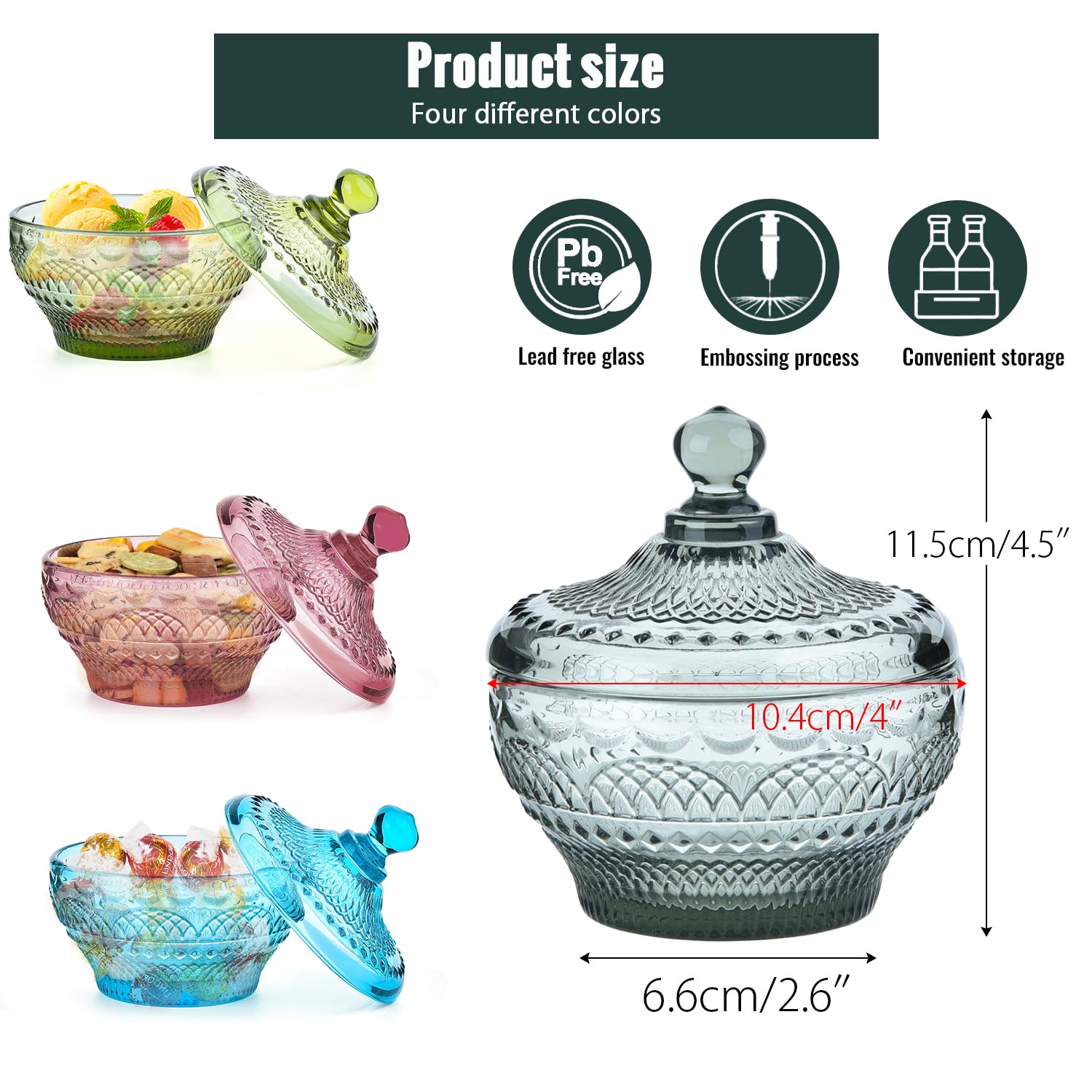 Snapklik.com : Vintage Embossed Glass Candy Storage Jars w/Lid ...