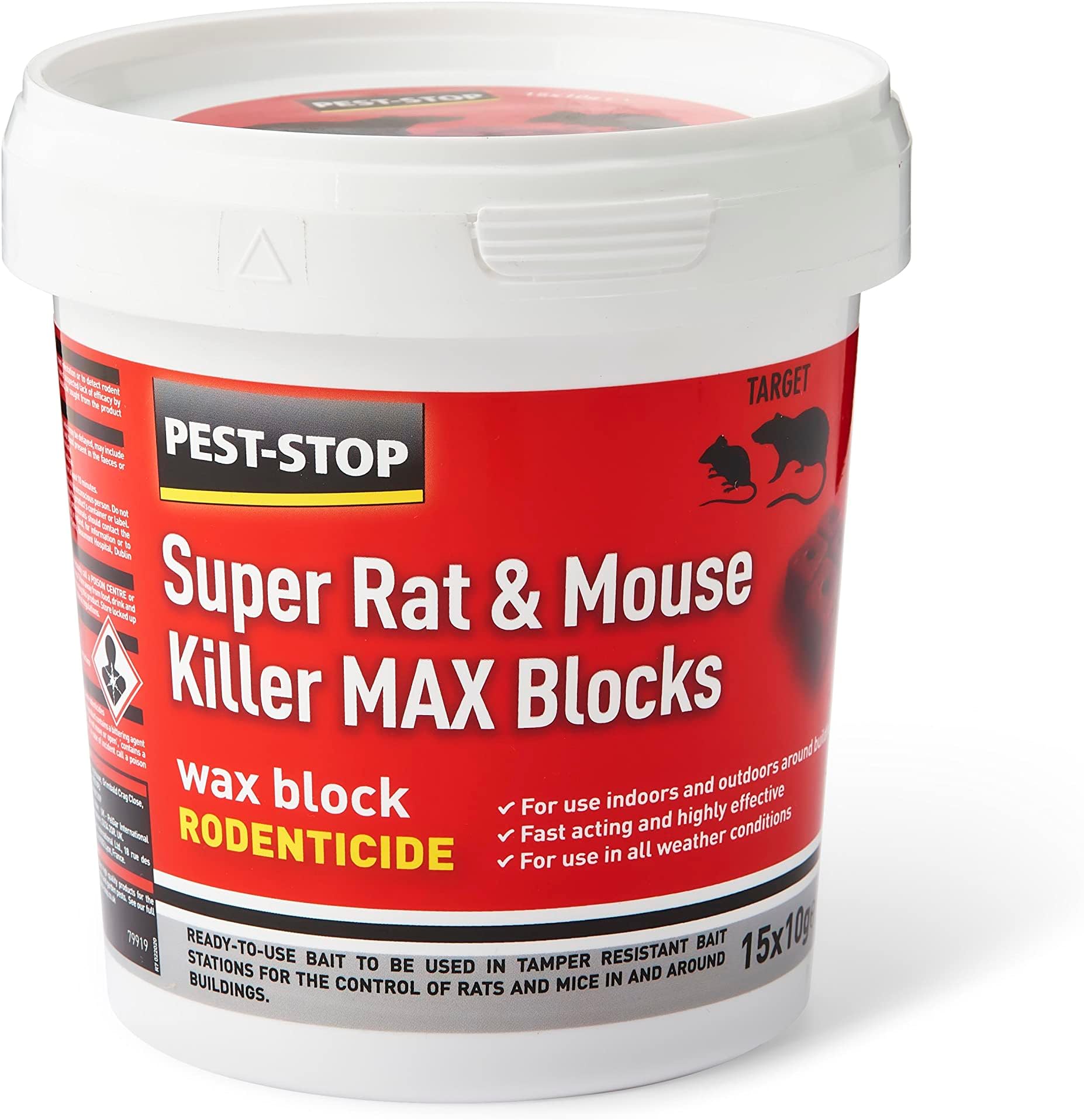 Pest-Stop Super Rat & Mouse Killer MAX Wax Blocks – Fast-Acting, Chocolate Scent, Durable ...