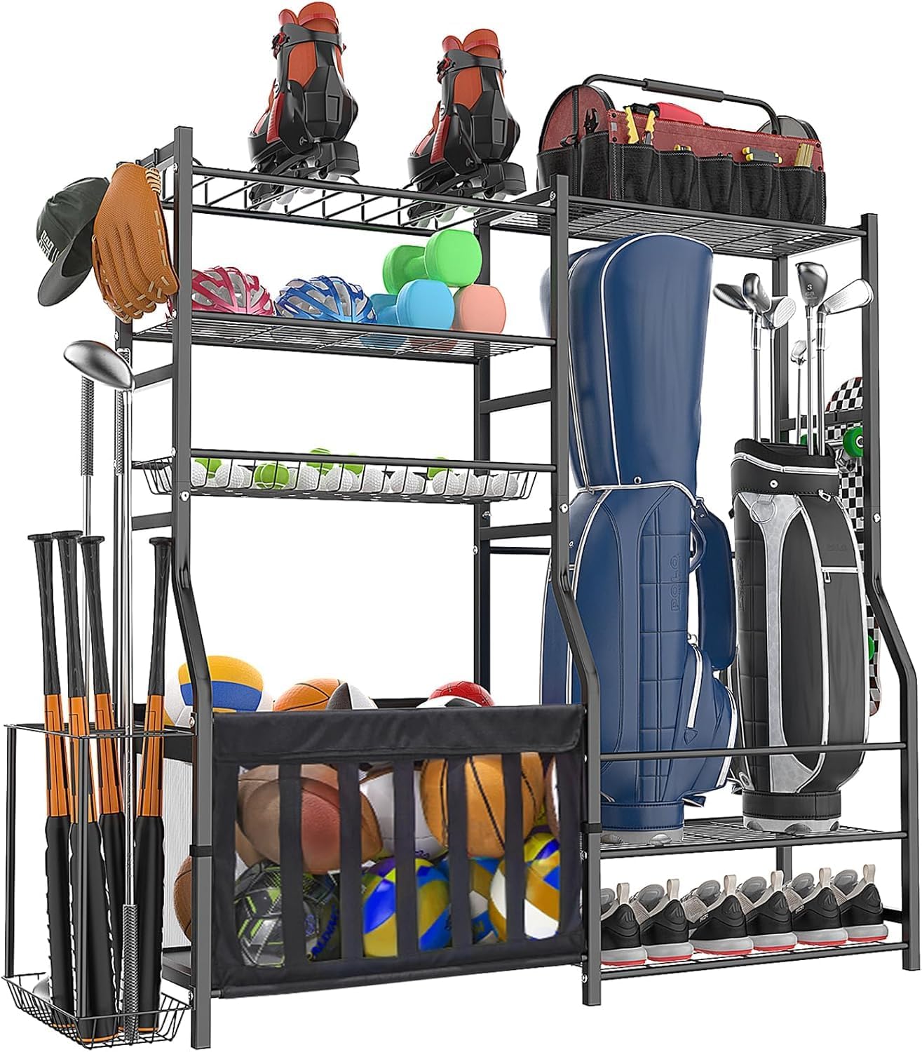 Amazon.com: Dosker Garage Sports Equipment Storage Organizer,2 Golf Bag ...