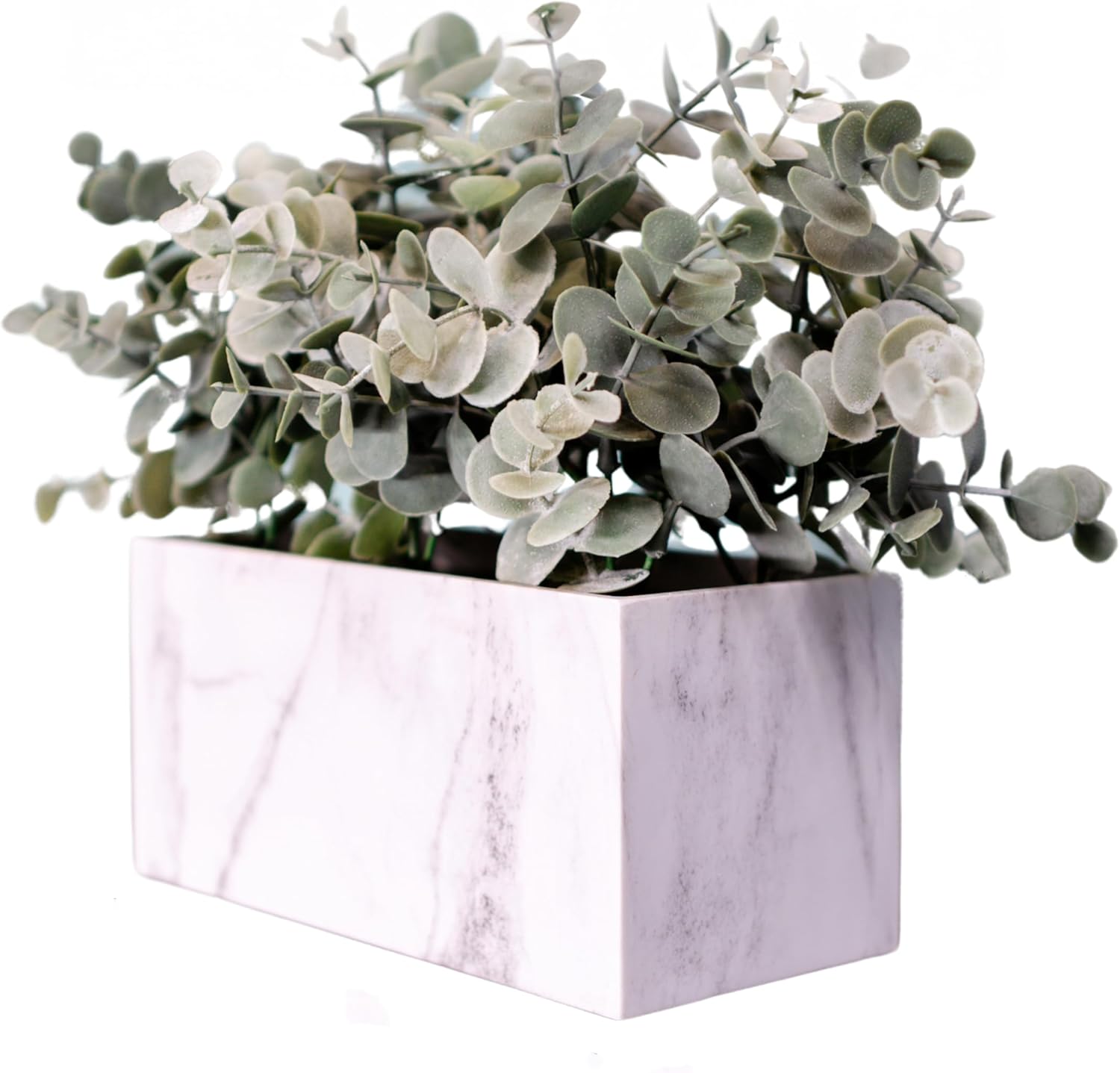 365 Blooming Decor Faux Eucalyptus Plants in Marble Pattern Planter Box ...