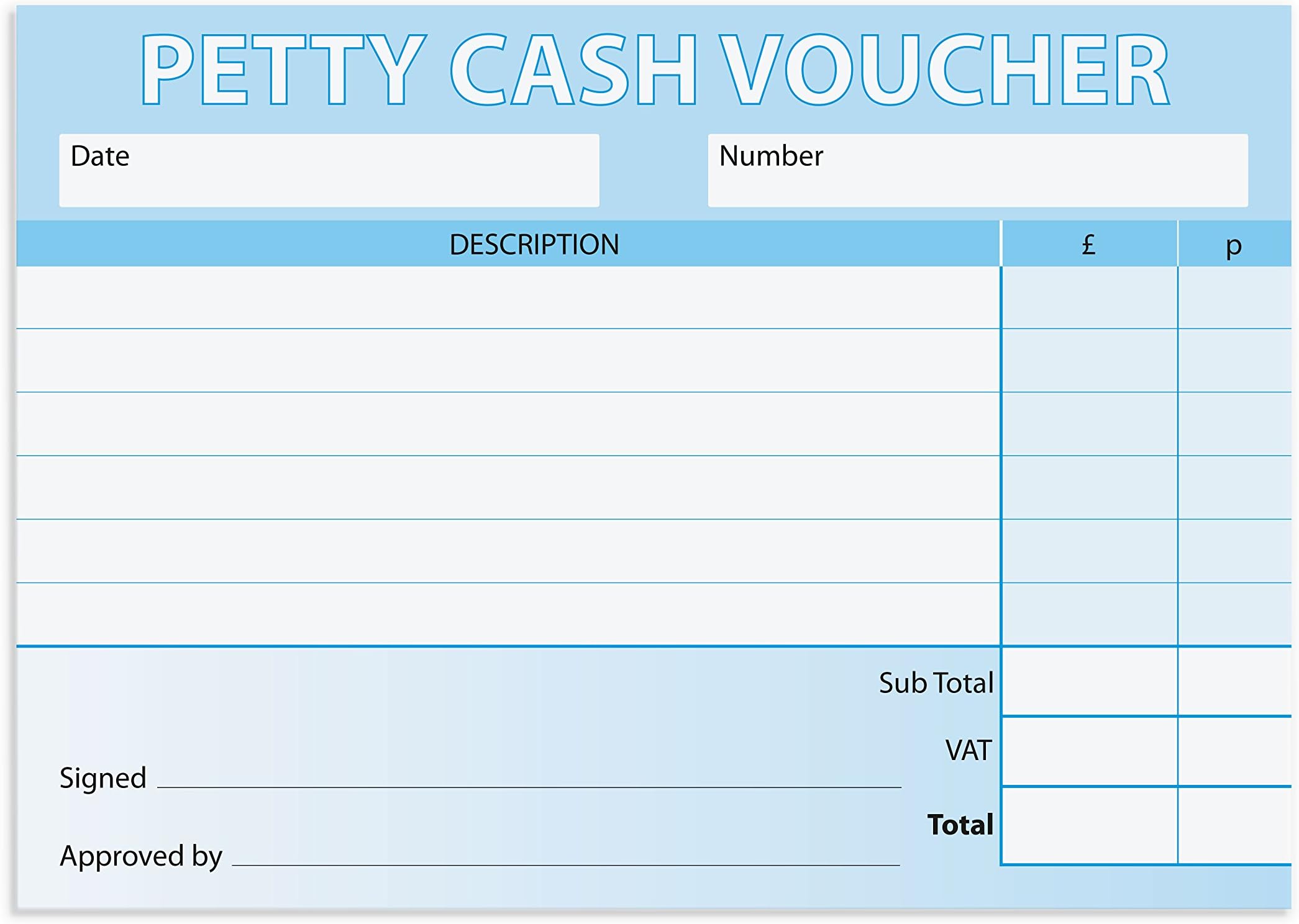 Petty Cash voucher pad, 100 vouchers per pad - pack of 10, 1,000 ...