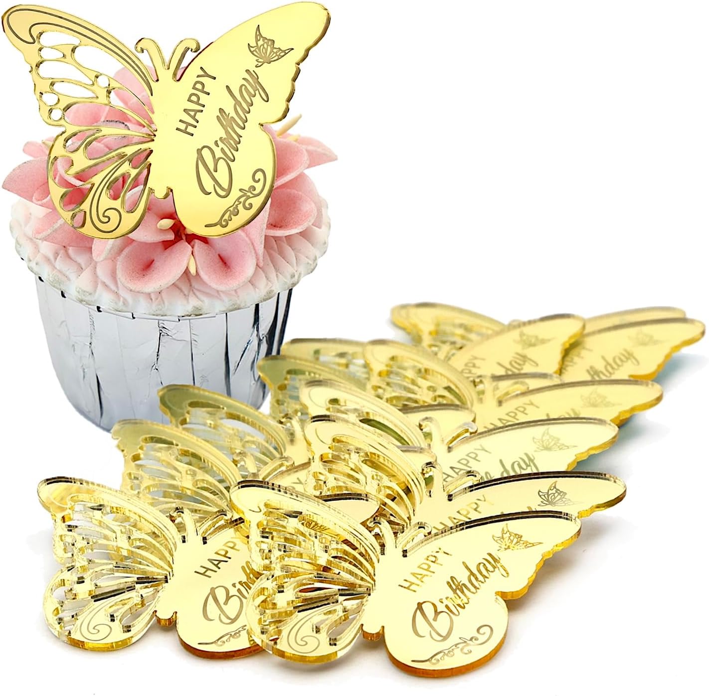 Amazon.com: Blulu 20 Pieces Acrylic Cake Toppers Acrylic Mirror Cupcake ...