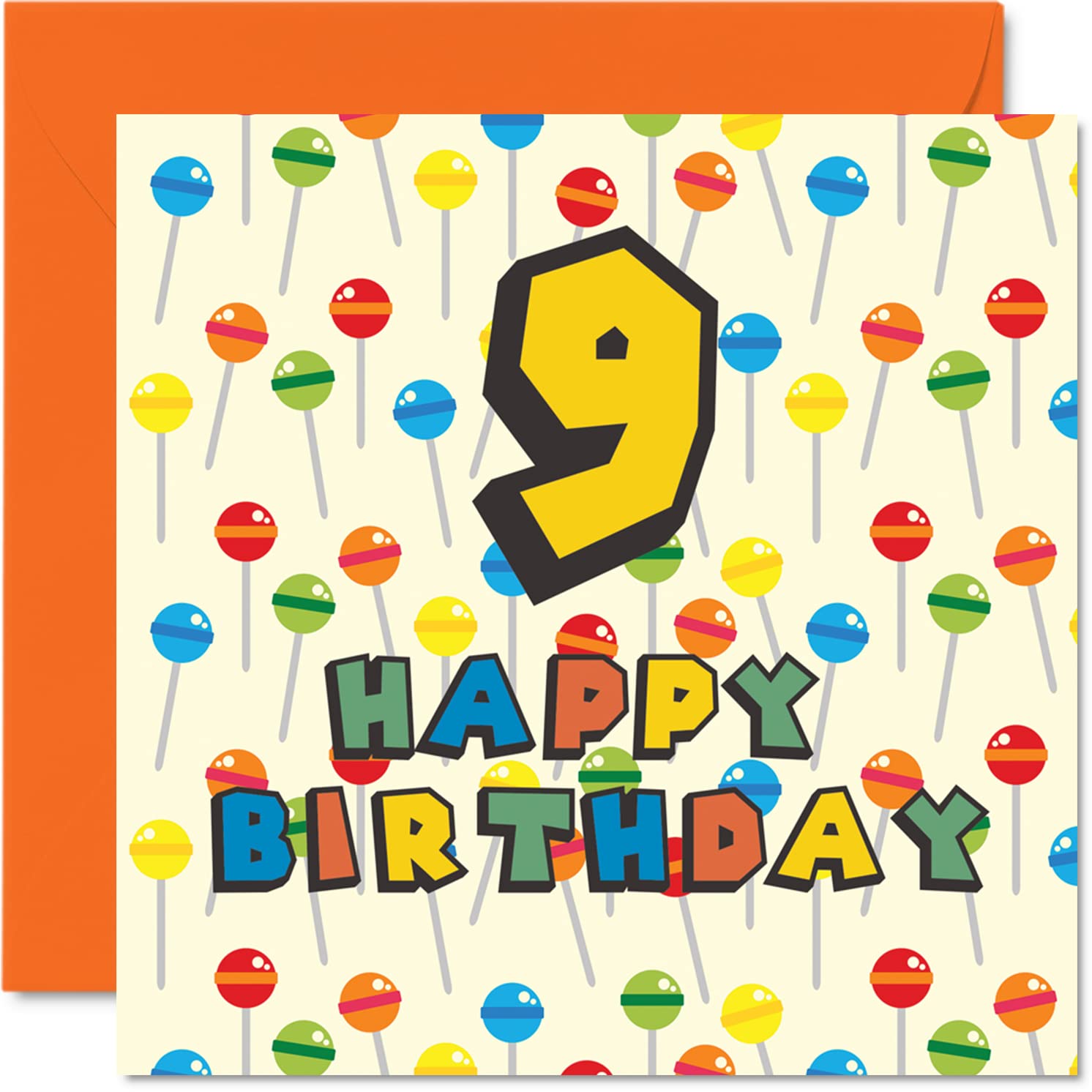Amazon.com : 9th Birthday Card Unisex - Lollipop Sweets Candy - Happy ...