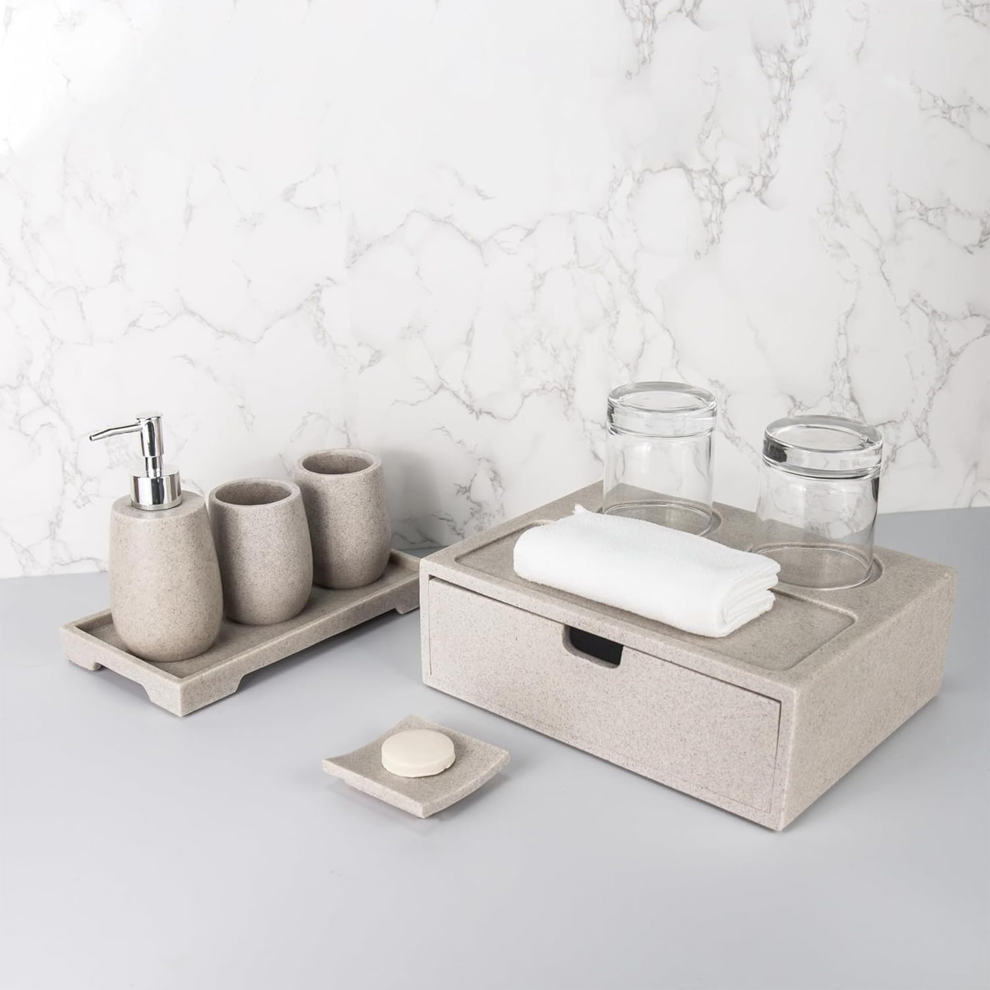 Kuber Industries Premium 6 Pc Poly Resin Bathroom Accessories Set ...