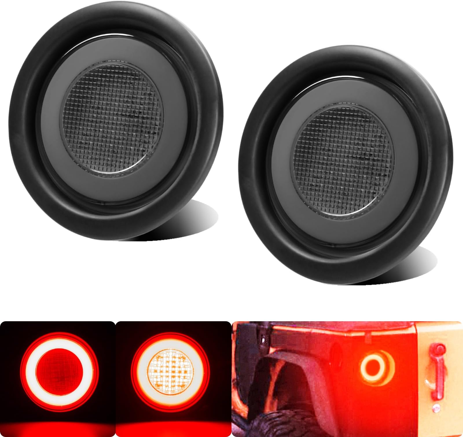 Amazon.com: WahMOTOTin 2pcs Smoked Lens 4 inch Round Red 64 LEDs ...
