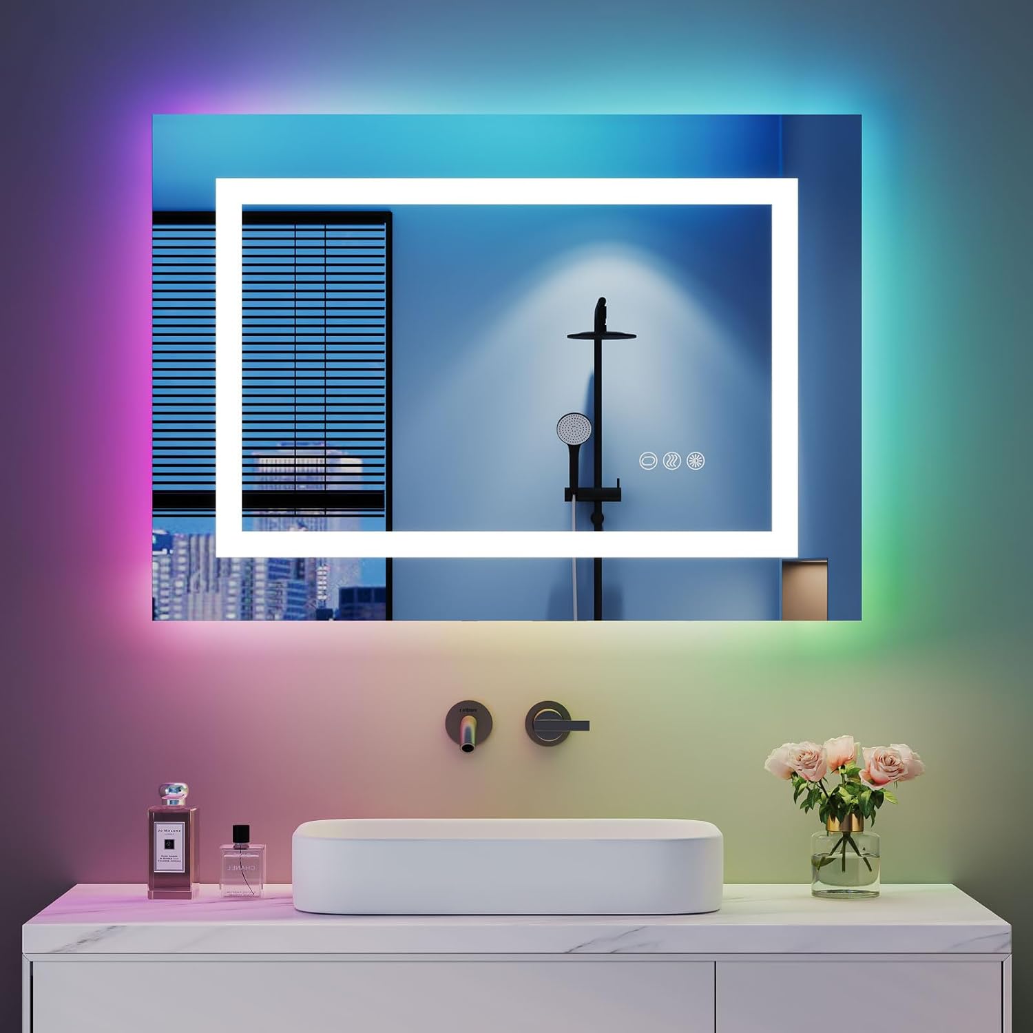 Dripex RGB Bathroom Mirror with 3 LED Lights, 500 * 700 MM Illuminated ...