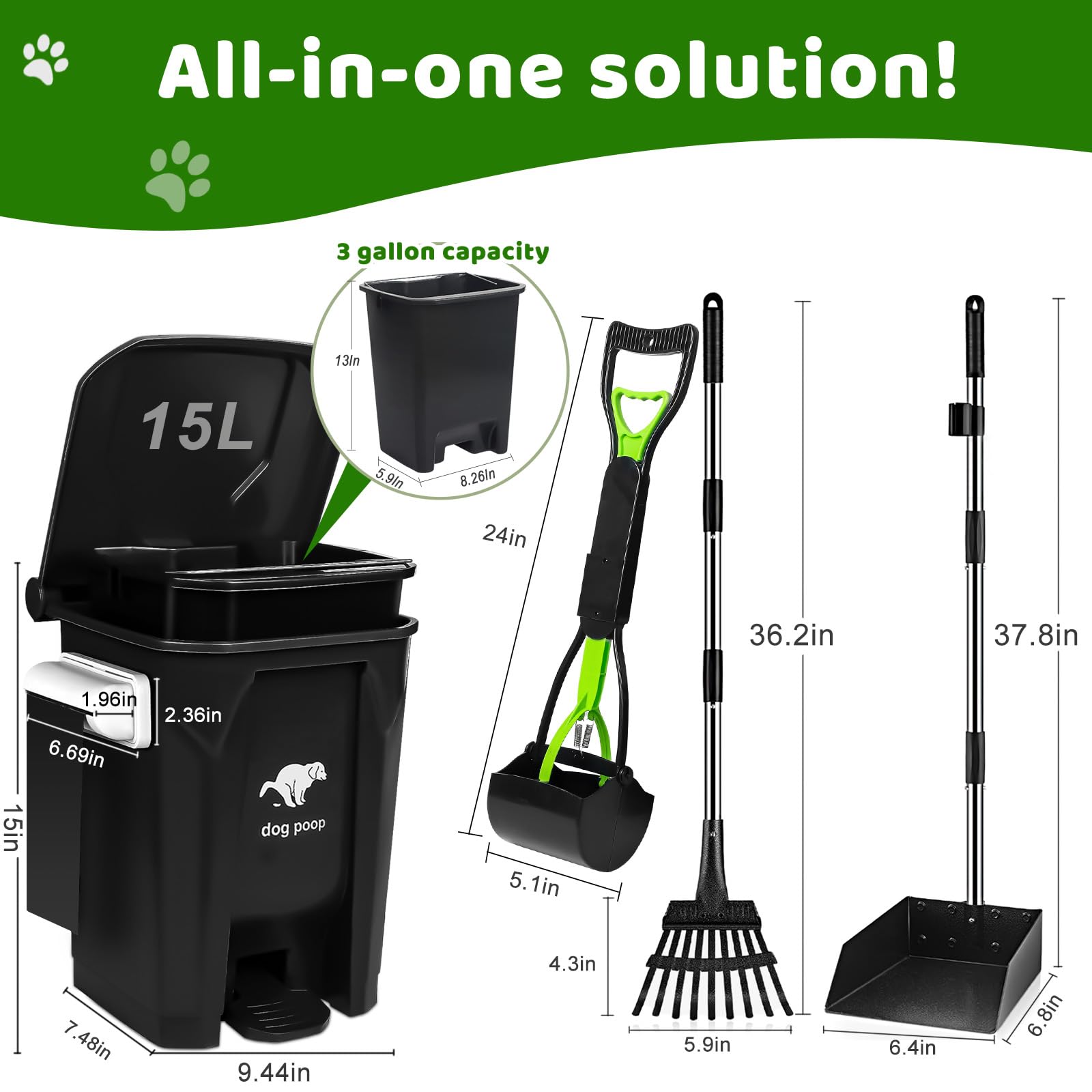 Uppcasir Dog Poop Trash Can for Outdoors with Pooper Scooper and Heavy ...